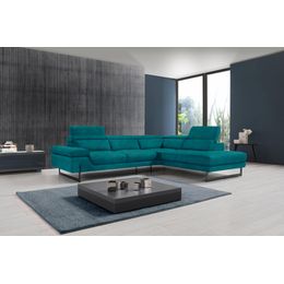 Ecksofa Egoitaliano "Queenie, extravagantes Sofa mit erstklassigem Sitzkomfort, L-Form", blau (teal), B:284cm H:95cm T:108cm, Luxus-Microfaser (100% Polyester) Leder &raquo;BULL&laquo; (echtes Rindsleder). Geschliffenes, pigmentiertes und behandeltes Rindsleder mit einer Dicke von 1, 3-1, 5 mm. Dieses Leder zeigt eine ziemlich weiche Hand mit einem halb undurchsichtigen Aussehen. Es handelt sich um ein gesch&uuml;