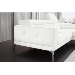 Ecksofa Egoitaliano "Claudie, Designsofa mit extrakomfortablem Sitzkomfort, L-Form", wei&szlig;, B:268cm H:97cm T:226cm, Luxus-Microfaser (100% Polyester) Leder &raquo;BULL&laquo; (echtes Rindsleder). Geschliffenes, pigmentiertes und behandeltes Rindsleder mit einer Dicke von 1, 3-1, 5 mm. Dieses Leder zeigt eine ziemlich weiche Hand mit einem halb undurchsichtigen Aussehen. Es handelt sich um ein gesch&uuml;tztes Leder