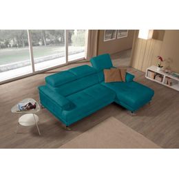 Ecksofa Egoitaliano "Soul, Design und Sitzkomfort auf hohem Niveau, tolle Details, L-Form", blau (teal), B:250cm H:99cm T:166cm, Sofas, Ecksofa, mit Recamiere, inkl. Kopfteilverstellung