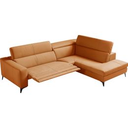 Ecksofa Egoitaliano "Edith, Designsofa mit hohem Sitzkomfort, Breite 269cm, L-Form", orange, B:269cm H:96cm T:203cm, Leder &raquo;BULL&laquo; (echtes Rindsleder). Geschliffenes, pigmentiertes und behandeltes Rindsleder mit einer Dicke von 1, 3-1, 5 mm. Dieses Leder zeigt eine ziemlich weiche Hand mit einem halb undurchsichtigen Aussehen. Es handelt sich um ein gesch&uuml;tztes Leder. Eine leichte Deckschicht sch&uuml;t