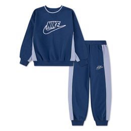Jogginganzug Nike Sportswear "NKN FT COLOR BLOCKED CREW SET", Jungen, Gr. 116 (6), mystic navy, angeraute Sweatware, Obermaterial: 60% Baumwolle, 40% Polyester, Sportanz&uuml;ge Jogginganzug, zweiteiliges Set, f&uuml;r Kinder