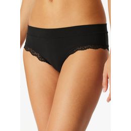 Brasilslip Schiesser "Unique Cotton", Damen, Gr. 40, schwarz, Obermaterial: 90% Baumwolle, 10% Elasthan, k&ouml;rpernah, Unterhosen, feine Spitze an den Beinausschnittten