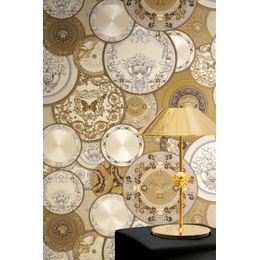 Vliestapete Versace "Versace 6 Art De La Table &ndash;", goldfarben, B:0,7m H:0m L:10,05m, Vinyl, Vlies, Tapeten, Elegantes Ornamentdesign mit Metallic-Glanz & feiner Pr&auml;gung