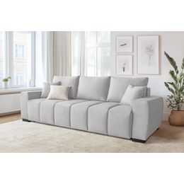 Schlafsofa Home Affaire "Bello, B: 239 cm, Liegefl. 142x194 cm", silbergrau, B:239cm, 100% Polyester, Sofas, Schlafsofa, Bettfunktion, Bettkasten & 2 Zierkissen, Federkern