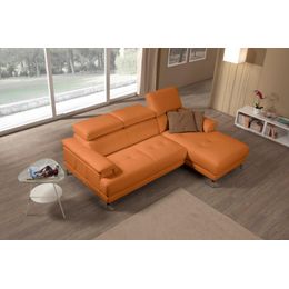 Ecksofa Egoitaliano "Soul, Design und Sitzkomfort auf hohem Niveau, tolle Details, L-Form", orange, B:250cm H:99cm T:166cm, Leder &raquo;BULL&laquo; (echtes Rindsleder). Geschliffenes, pigmentiertes und behandeltes Rindsleder mit einer Dicke von 1, 3-1, 5 mm. Dieses Leder zeigt eine ziemlich weiche Hand mit einem halb undurchsichtigen Aussehen. Es handelt sich um ein gesch&uuml;tztes Leder. Eine leichte Deckschich