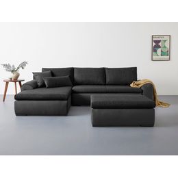 Ecksofa Home Affaire "Win L-Form, B: 285 cm - OTTO. Verl&auml;ssliche Qualit&auml;t.", schwarz-wei&szlig; (schwarz, wei&szlig;, schwarz), B:285cm H:85cm T:176cm, 100% Polyester, Sofas, Ecksofa, 2 Zierkissen, optional Bettfunktion & Bettkasten