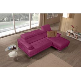 Ecksofa Egoitaliano "Soul, Design und Sitzkomfort auf hohem Niveau, tolle Details, L-Form", pink (fuchsia), B:250cm H:99cm T:166cm, Sofas, Ecksofa, mit Recamiere, inkl. Kopfteilverstellung
