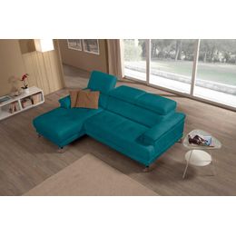 Ecksofa Egoitaliano "Soul, Design und Sitzkomfort auf hohem Niveau, tolle Details, L-Form", blau (teal), B:250cm H:99cm T:166cm, Sofas, Ecksofa, mit Recamiere, inkl. Kopfteilverstellung