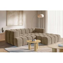Ecksofa HOMSY BY ANA JOHNSON "&raquo;XL&laquo; BOUBELLE L-Form extra tief, Design: Bubble-Optik, Breite 247cm", hellbraun, B:247cm H:75cm T:191cm, 100% Polyester, Sofas, Ecksofa, hoher Sitzkomfort dank Wellenunterfederung, XL Sitztiefe 100 cm