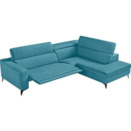 Ecksofa Egoitaliano "Edith, Designsofa mit hohem Sitzkomfort, Breite 269cm, L-Form", blau (t&uuml;rkis), B:269cm H:96cm T:203cm, Leder &raquo;BULL&laquo; (echtes Rindsleder). Geschliffenes, pigmentiertes und behandeltes Rindsleder mit einer Dicke von 1, 3-1, 5 mm. Dieses Leder zeigt eine ziemlich weiche Hand mit einem halb undurchsichtigen Aussehen. Es handelt sich um ein gesch&uuml;tztes Leder. Eine leichte Deckschich