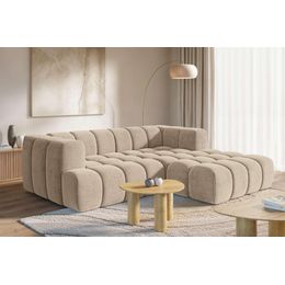 Ecksofa HOMSY BY ANA JOHNSON "&raquo;XL&laquo; BOUBELLE L-Form extra tief, Design: Bubble-Optik, Breite 247cm", dunkelbeige, B:247cm H:75cm T:191cm, 100% Polyester, Sofas, Ecksofa, hoher Sitzkomfort dank Wellenunterfederung, XL Sitztiefe 100 cm