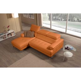Ecksofa Egoitaliano "Soul, Design und Sitzkomfort auf hohem Niveau, tolle Details, L-Form", orange, B:250cm H:99cm T:166cm, Leder &raquo;BULL&laquo; (echtes Rindsleder). Geschliffenes, pigmentiertes und behandeltes Rindsleder mit einer Dicke von 1, 3-1, 5 mm. Dieses Leder zeigt eine ziemlich weiche Hand mit einem halb undurchsichtigen Aussehen. Es handelt sich um ein gesch&uuml;tztes Leder. Eine leichte Deckschich