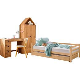 Jugendzimmer-Set OTTO HOME "Alpi", beige (gebeizt, gewachst), Schlafzimmerm&ouml;bel-Sets, Daybed, Schreibtisch mit Stauraum und Kleiderschrank in Hausoptik