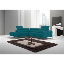Ecksofa Egoitaliano "Claudie, Designsofa mit extrakomfortablem Sitzkomfort, L-Form", blau (teal), B:268cm H:97cm T:226cm, Luxus-Microfaser (100% Polyester) Leder &raquo;BULL&laquo; (echtes Rindsleder). Geschliffenes, pigmentiertes und behandeltes Rindsleder mit einer Dicke von 1, 3-1, 5 mm. Dieses Leder zeigt eine ziemlich weiche Hand mit einem halb undurchsichtigen Aussehen. Es handelt sich um ein gesch&uuml;tzte