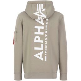 Kapuzensweatshirt Alpha Industries "BACK PRINT HOODY", Herren, Gr. M, beige (vintage sand), angeraute Sweatware, Obermaterial: 80% Baumwolle, 20% Polyester, bedruckt, normal normal, Rundhals, Rippb&uuml;ndchen, Sweatshirts, Baumwollmischung, regular fit