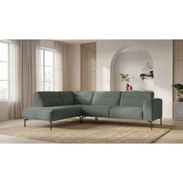Ecksofa OTTO HOME "Nennor, weiches Chenille", dunkelgrau, B:278cm H:78cm T:213cm, 100% polyester, Sofas, Ecksofa, Breite 278 cm, Wellenunterfederung, schwarze Metallf&uuml;&szlig;e