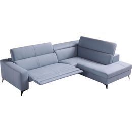 Ecksofa Egoitaliano "Edith, Designsofa mit hohem Sitzkomfort, Breite 269cm, L-Form", blau (himmelblau), B:269cm H:96cm T:203cm, Leder &raquo;BULL&laquo; (echtes Rindsleder). Geschliffenes, pigmentiertes und behandeltes Rindsleder mit einer Dicke von 1, 3-1, 5 mm. Dieses Leder zeigt eine ziemlich weiche Hand mit einem halb undurchsichtigen Aussehen. Es handelt sich um ein gesch&uuml;tztes Leder. Eine leichte Decksc