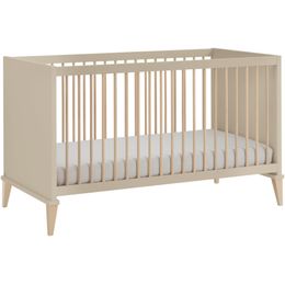 Babybett Paidi "JONTE 70x140cm in Beige, umbaubares Kinderbett mit Massivholz", cashmere, beige, B:76cm H:88cm L:148cm, Holz teilmassiv, Babybetten, Babybett, Gitterbett 4-fach h&ouml;henverstellbar, entnehmbare Sprossen, Juniorbett