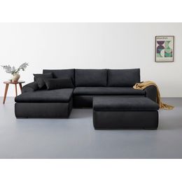 Ecksofa Home Affaire "Win L-Form, B: 285 cm - OTTO. Verl&auml;ssliche Qualit&auml;t.", anthrazit, schwarz, B:285cm H:85cm T:176cm, 100% Polyester, Sofas, Ecksofa, 2 Zierkissen, optional Bettfunktion & Bettkasten