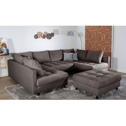 Wohnlandschaft Collection AB "Toni U-Form, B: 298 cm", grau (anthrazit), B:298cm H:44cm T:184cm, 100%Polyester, Sofas, Wohnlandschaft, Set: Sofa & Hocker, 3 Zierkissen, Federkern, Topseller