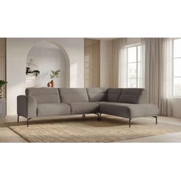 Ecksofa OTTO HOME "Nennor, weiches Chenille", braun, B:278cm H:78cm T:213cm, 100% polyester, Sofas, Ecksofa, Breite 278 cm, Wellenunterfederung, schwarze Metallf&uuml;&szlig;e
