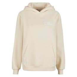 Kapuzenpullover MISS TEE "Miss Tee Good Vibes Ladies Fluffy Hoody", Damen, Gr. L, sandwei&szlig;, 70% Baumwolle, 30% Polyester, mehrfarbig, loose fit, ohne Ausschnitt, Pullover Kapuzenpullover
