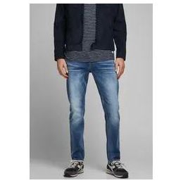 Jack & Jones Tapered-fit-Jeans JACK & JONES "JJIMIKE JJORIGINAL CJ SN", Herren, Gr. 28, L&auml;nge 32, blau (blau, denim, wash), Denim/Jeans, Obermaterial: 98% Baumwolle, 2% Elasthan, Abriebeffekte, bequem lang, Jeans, mit Five-Pocket-Design
