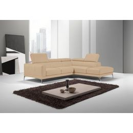 Ecksofa Egoitaliano "Claudie, Designsofa mit extrakomfortablem Sitzkomfort, L-Form", beige (champagner), B:268cm H:97cm T:226cm, Luxus-Microfaser (100% Polyester) Leder &raquo;BULL&laquo; (echtes Rindsleder). Geschliffenes, pigmentiertes und behandeltes Rindsleder mit einer Dicke von 1, 3-1, 5 mm. Dieses Leder zeigt eine ziemlich weiche Hand mit einem halb undurchsichtigen Aussehen. Es handelt sich um ein ges