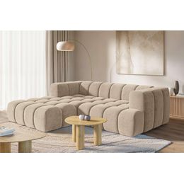 Ecksofa HOMSY BY ANA JOHNSON "&raquo;XL&laquo; BOUBELLE L-Form extra tief, Design: Bubble-Optik, Breite 247cm", dunkelbeige, B:247cm H:75cm T:191cm, 100% Polyester, Sofas, Ecksofa, hoher Sitzkomfort dank Wellenunterfederung, XL Sitztiefe 100 cm