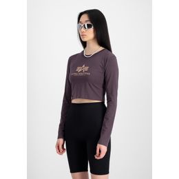 Sweater Alpha Industries "Basic Cropped Longsleeve W", Damen, Gr. L, lila (plum), Obermaterial: 95% Baumwolle, 5% Elastan, slim fit, Sweatshirts Sweater