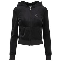 Sweatjacke Karl Kani "Karl Kani Signature Rhinestone Velours Tight Trackjacket", Damen, Gr. M, schwarz, 93% Polyester, 7% Elasthan, Sweatjacken Sweatjacke