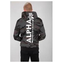 Kapuzensweatshirt Alpha Industries "BACK PRINT HOODY", Herren, Gr. M, schwarz (schwarz camo), angeraute Sweatware, Obermaterial: 80% Baumwolle, 20% Polyester, bedruckt, normal normal, Rundhals, Rippb&uuml;ndchen, Sweatshirts, Baumwollmischung, regular fit