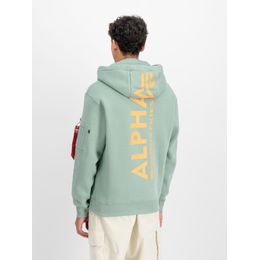 Kapuzensweatshirt Alpha Industries "BACK PRINT HOODY", Herren, Gr. XL, gr&uuml;n (frost gr&uuml;n), angeraute Sweatware, Obermaterial: 80% Baumwolle, 20% Polyester, bedruckt, normal normal, Rundhals, Rippb&uuml;ndchen, Sweatshirts, Baumwollmischung, regular fit