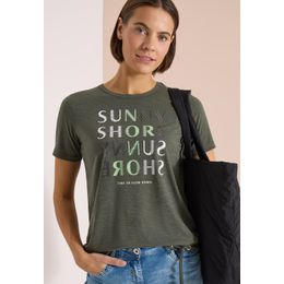 T-Shirt Cecil, Damen, Gr. L (42), khaki, Stoff, 65% Polyester, 35% Viskose, bedruckt, comfort fit normal, Rundhals, normaler Saum, Shirts T-Shirt, mit Rundhalsausschnitt