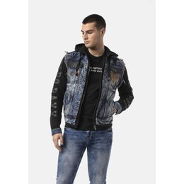 Cipo & Baxx Jeansjacke CIPO & BAXX "CJ309", Herren, Gr. L, blau, Stoff, 100% Baumwolle, bedruckt, slim fit normal, Manschette, Jacken Jeansjacke, Metallkn&ouml;pfe und markante Ziern&auml;hte