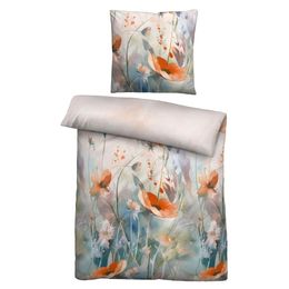 Bettw&auml;sche Biberna Gr. 2, orange, bedruckt, B/L: 155cm x 200cm, Satin, B/L: 80cm x 80cm, 1, Satin, 100% Baumwolle, Bettw&auml;sche, Bettw&auml;sche