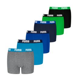 Boxershorts Puma "Puma BOYS EVERYDAY BASIC BOXERS 6P ECOM", Jungen, Gr. 122/128, blau, gr&uuml;n, Obermaterial: 95% Baumwolle, 5% Elasthan, bedruckt, mehrfarbig, Unterhosen
