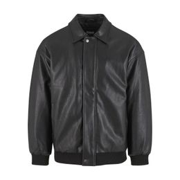 Lederjacke Urban Classics "Urban Classics Synthetic Leather Blouson", Herren, Gr. L, schwarz, 100% Viskose, unifarben, normal, amerikanischer Ausschnitt, Jacken