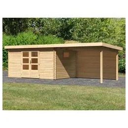 Gartenhaus Karibu "Trittau 5", beige (naturbelassen), ohne Fu&szlig;boden, R&uuml;ckwand, ohne Dacheindeckung, Holzwerkstoff, Gartenh&auml;user, Gartenhaus, mit Anbaudach und R&uuml;ckwand