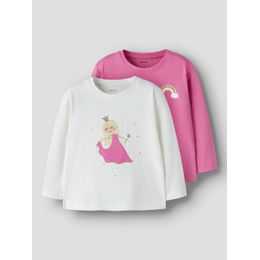 Langarmshirt name it "NMFVEEN 2P LS NREG TOP", M&auml;dchen, Gr. 104, cloud dancer pack:strawberry moon, Jersey, Obermaterial: 100% Baumwolle, bedruckt, unifarben, Rundhals, Shirts Langarmshirt