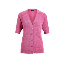 Strickjacke GOLDNER "Damen Cardigan in Pink, Halbarm", Damen, Gr. 42, pink, Obermaterial: 57% Polyacryl PAN. 26% Polyester PES. 17% Baumwolle CO., gerade, V-Ausschnitt, Raglan&auml;rmel Rippe, Strickjacken Strickjacke, Tonale Kn&ouml;pfe