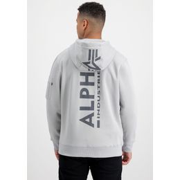 Kapuzensweatshirt Alpha Industries "BACK PRINT HOODY", Herren, Gr. L, grau (pastel grau), angeraute Sweatware, Obermaterial: 100% Baumwolle, bedruckt, normal normal, Rundhals, Rippb&uuml;ndchen, Sweatshirts, Baumwollmischung, regular fit