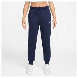 Sporthose Nike SPORTSWEAR "W NSW PHNX FLC MR PANT STD", Damen, Gr. XS, N-Gr, blau (midnight navy, sail), Obermaterial: 80% Baumwolle, 20% Polyester, Hosen Sporthose, aus angerautem Fleece, mit Kordelzug