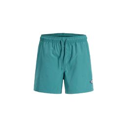 Jack & Jones Badeshorts JACK & JONES "Badeshorts JPSTMAUI TROPIC SOLID SWIM SHORTS REG SN 1er Pack", Herren, Gr. L, N-Gr, blau (blau, gr&uuml;n), Obermaterial: 100% Polyester PES., Badehosen Badeshorts
