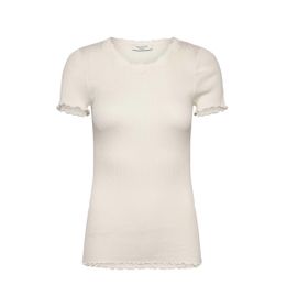 Spitzenshirt rosemunde "Beatha lace t-shirt mit Seide mit Seide", Damen, Gr. S, wei&szlig; (wollwei&szlig;), Feinstrick, Obermaterial: 55% Seide, 45% Baumwolle, unifarben, eng h&uuml;ftbedeckend, Rundhals, gewellter Abschluss, Shirts, wundersch&ouml;nes Halbarmshirt mit edler Spitze am Rundhalsausschnitt