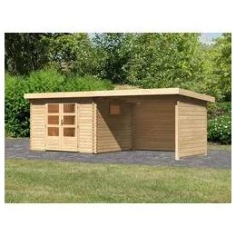 Karibu Gartenhaus WOODFEELING "Trittau 3", beige (naturbelassen), ohne Fu&szlig;boden, R&uuml;ckwand Seitenwand, ohne Dacheindeckung, Massivholz, Gartenh&auml;user, Gartenhaus, mit Anbaudach
