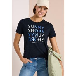 T-Shirt Cecil, Damen, Gr. L (42), universal blau, Stoff, 65% Polyester, 35% Viskose, bedruckt, comfort fit normal, Rundhals, normaler Saum, Shirts T-Shirt, mit Rundhalsausschnitt, Topseller
