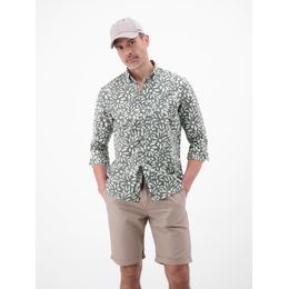 Langarmhemd Lerros, Herren, Gr. M, N-Gr, storm grau, Web, Obermaterial: 55% Leinen, 45% Baumwolle, bedruckt, regular fit normal, ohne Ausschnitt, Manschette, Hemden, mit All-Over Print