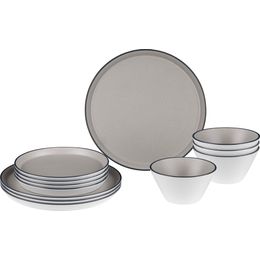 Brunner Midday Iconic Compack Geschirrset extra flach stapelbar Porzellan-Touch Antirutsch 12-teilig - Kunststoff und Melamin Geschirr-Sets