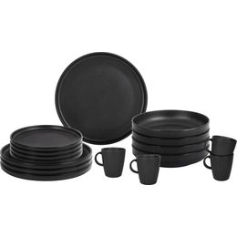 Brunner Lunch Box Odette double black Premium Melamin Geschirrset Porzellan-Touch, Antirutsch und bruchunempfindlich 16-teilig - Kunststoff und 
